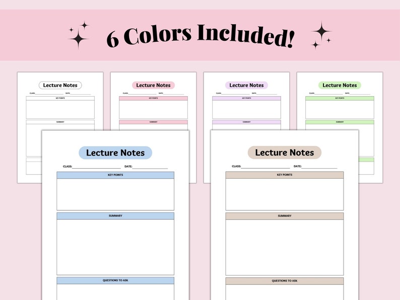 Lecture Notes Template, Printable Lecture Notes, College Planner, Study ...