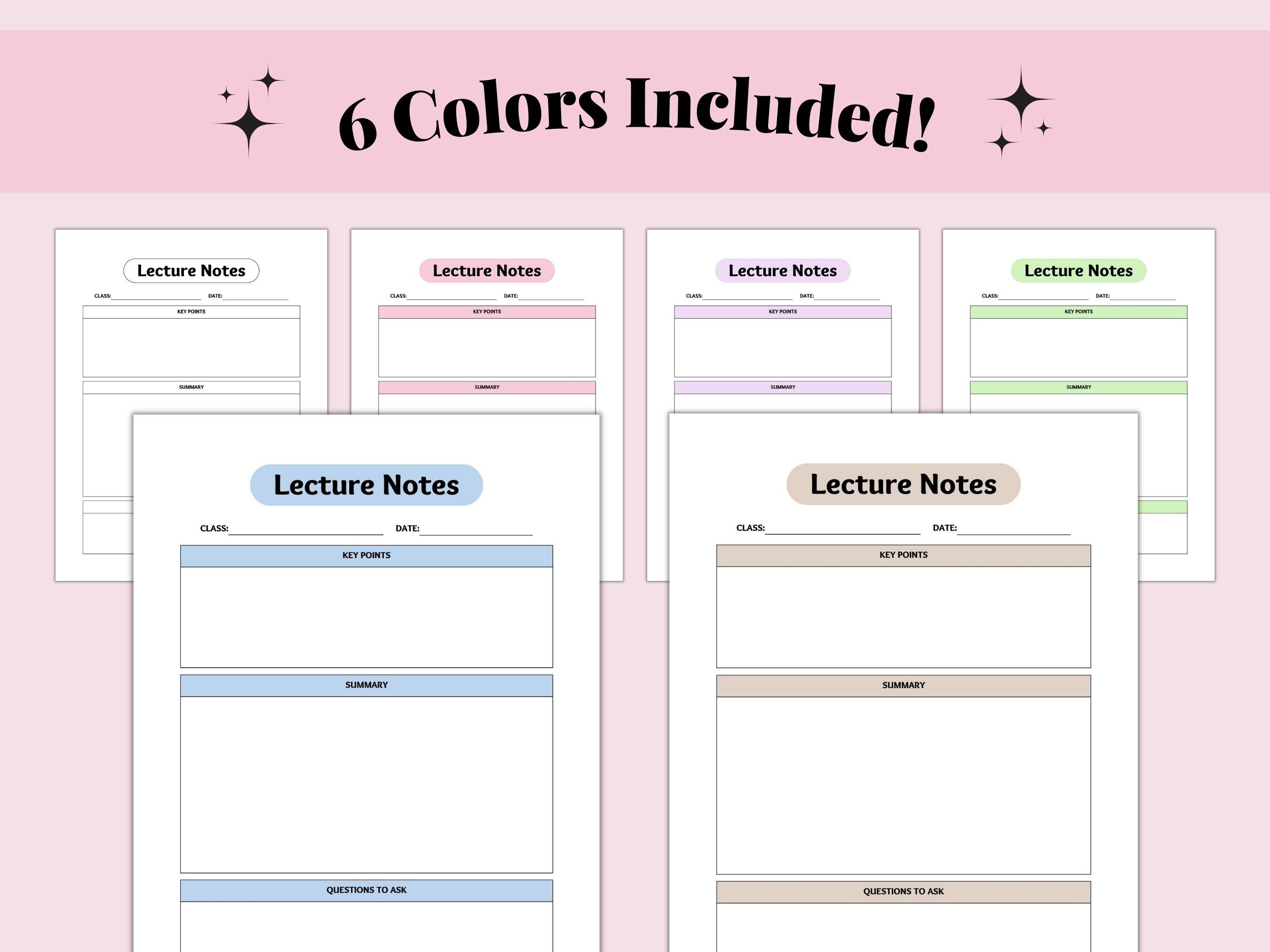 Lecture Notes Template, Printable Lecture Notes, College Planner, Study ...