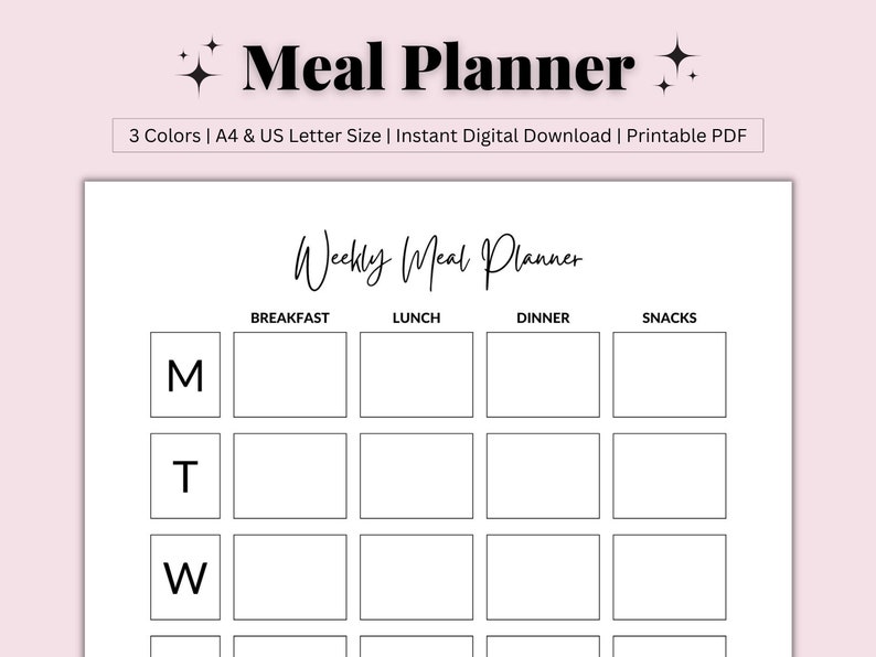Printable Meal Planner, Meal Prep, Health Planner, Weekly Menu Planner ...