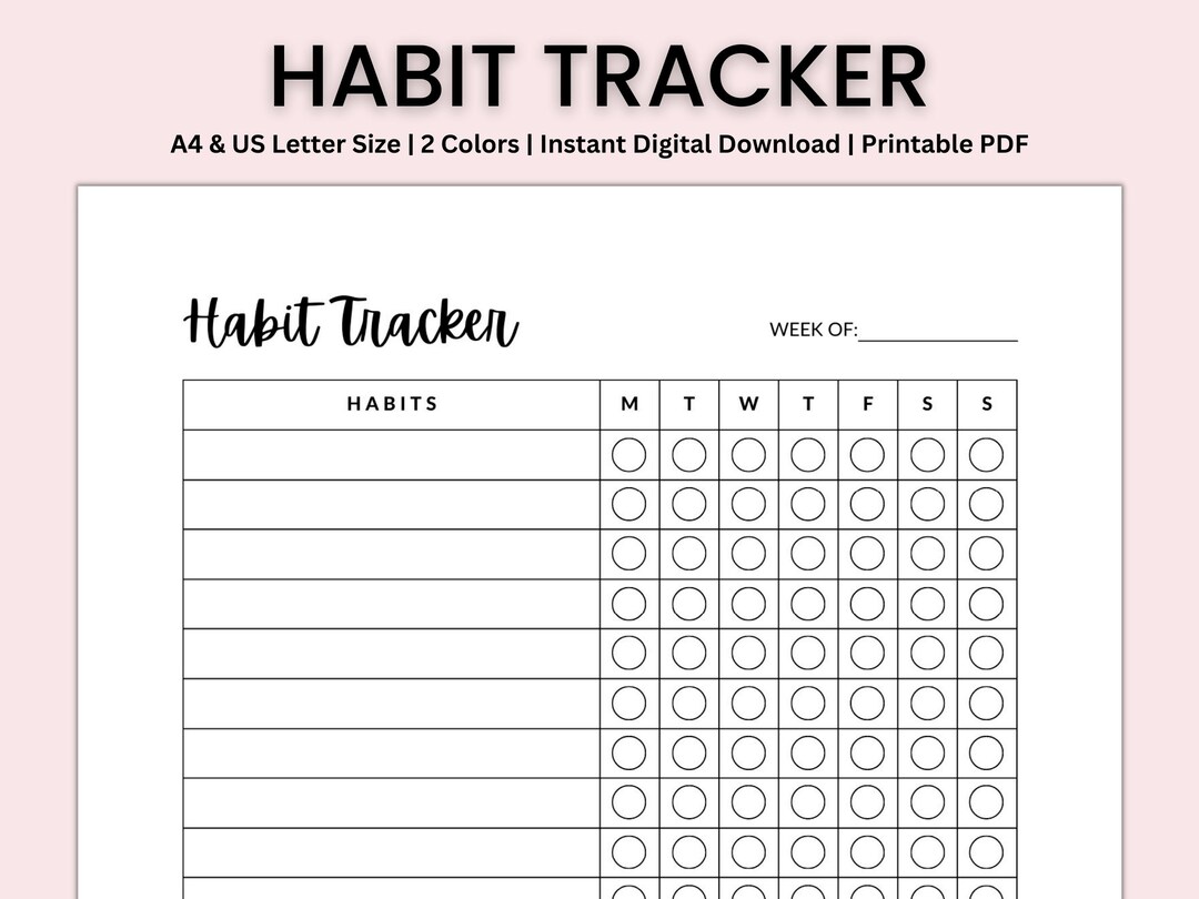 Weekly Habit Tracker, Printable Habit Tracker, Wellness, Productivity ...