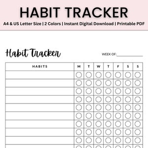 Weekly Habit Tracker, Printable Habit Tracker, Wellness, Productivity ...