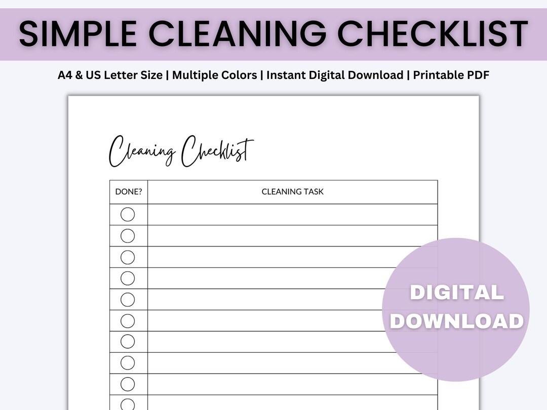 Simple Cleaning Checklist, Cleaning Checklist, Spring Cleaning ...