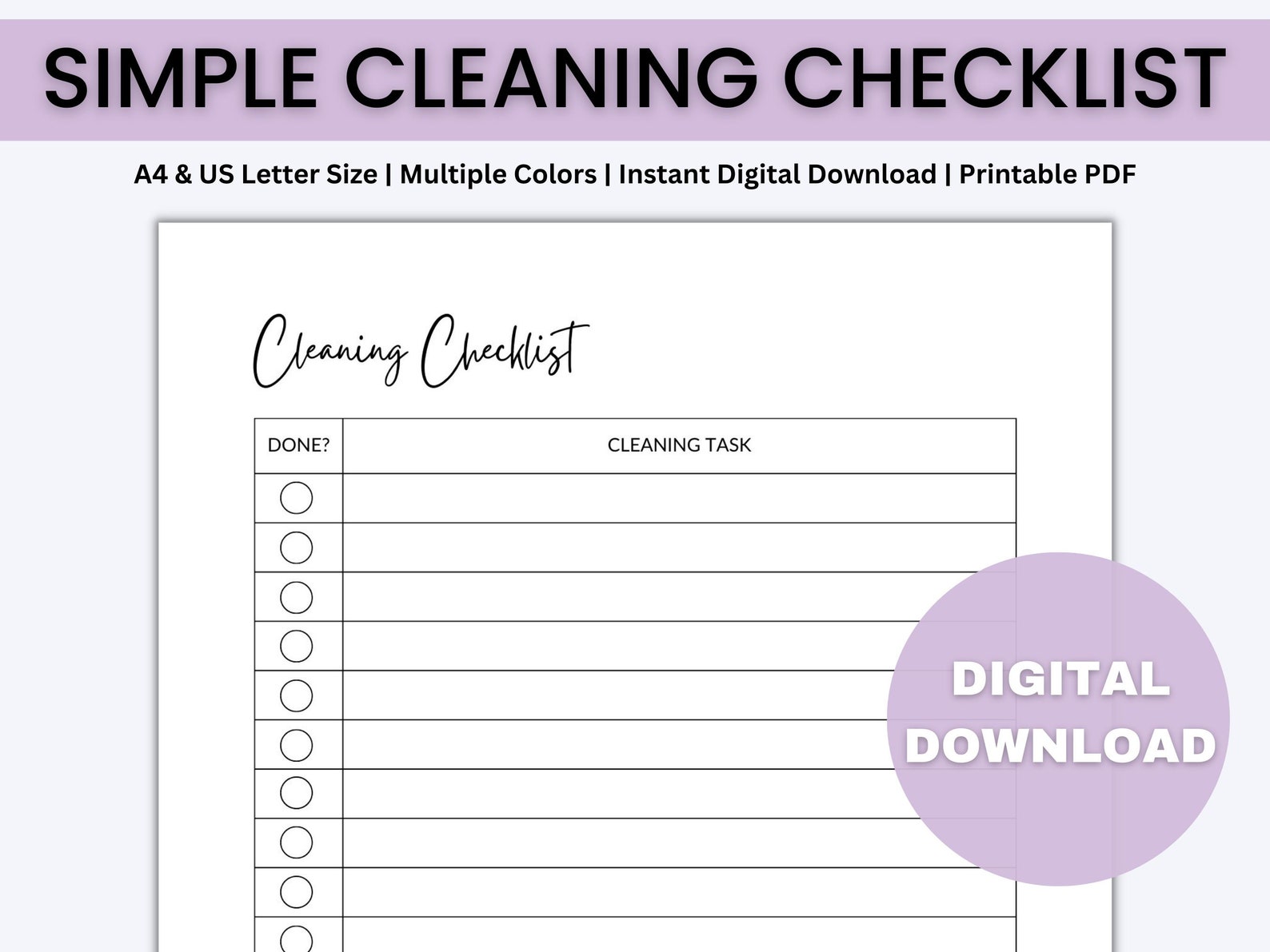Simple Cleaning Checklist, Cleaning Checklist, Spring Cleaning ...