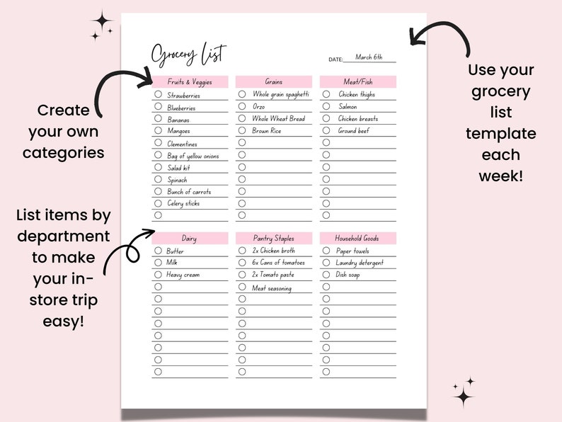 Grocery List, Shopping List, Simple Grocery List, Printable Grocery ...
