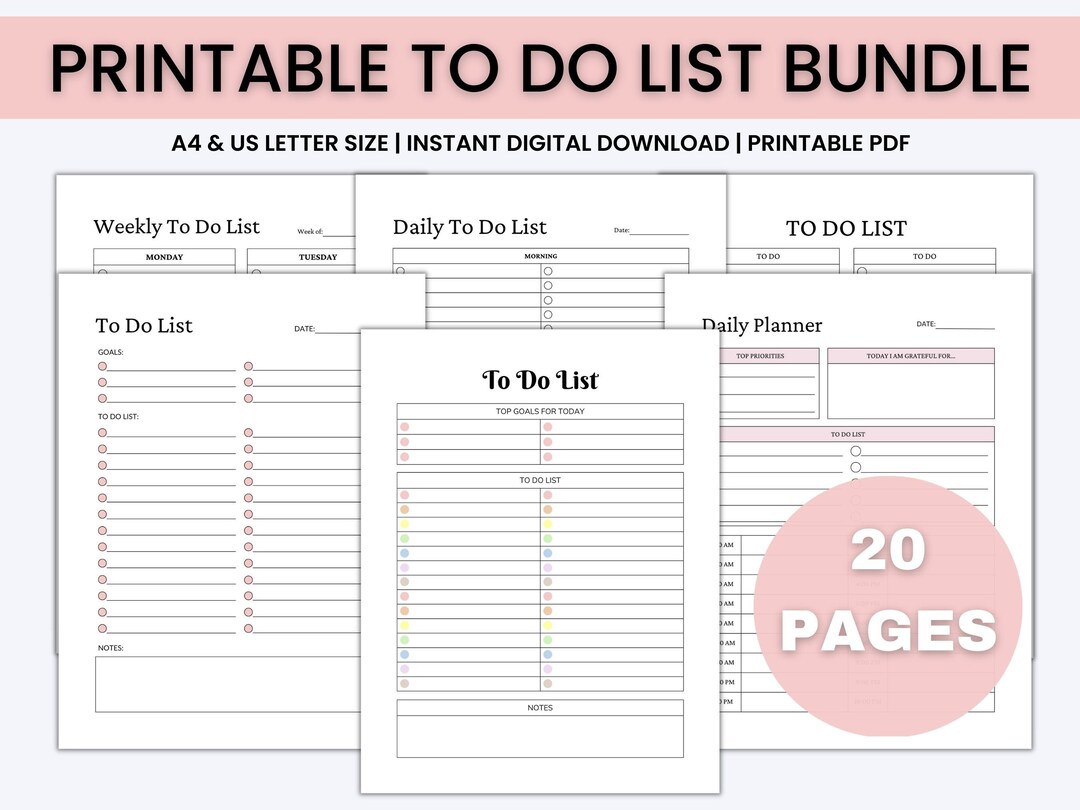 Printable to Do List Bundle, to Do List, Printable to Do List ...