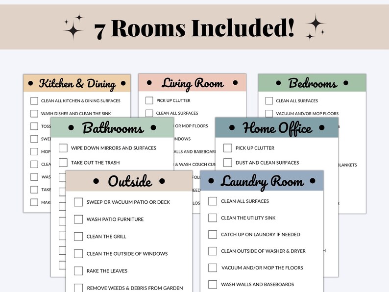 Printable Cleaning Cards, Room by Room Cleaning Cards, Family Chore ...