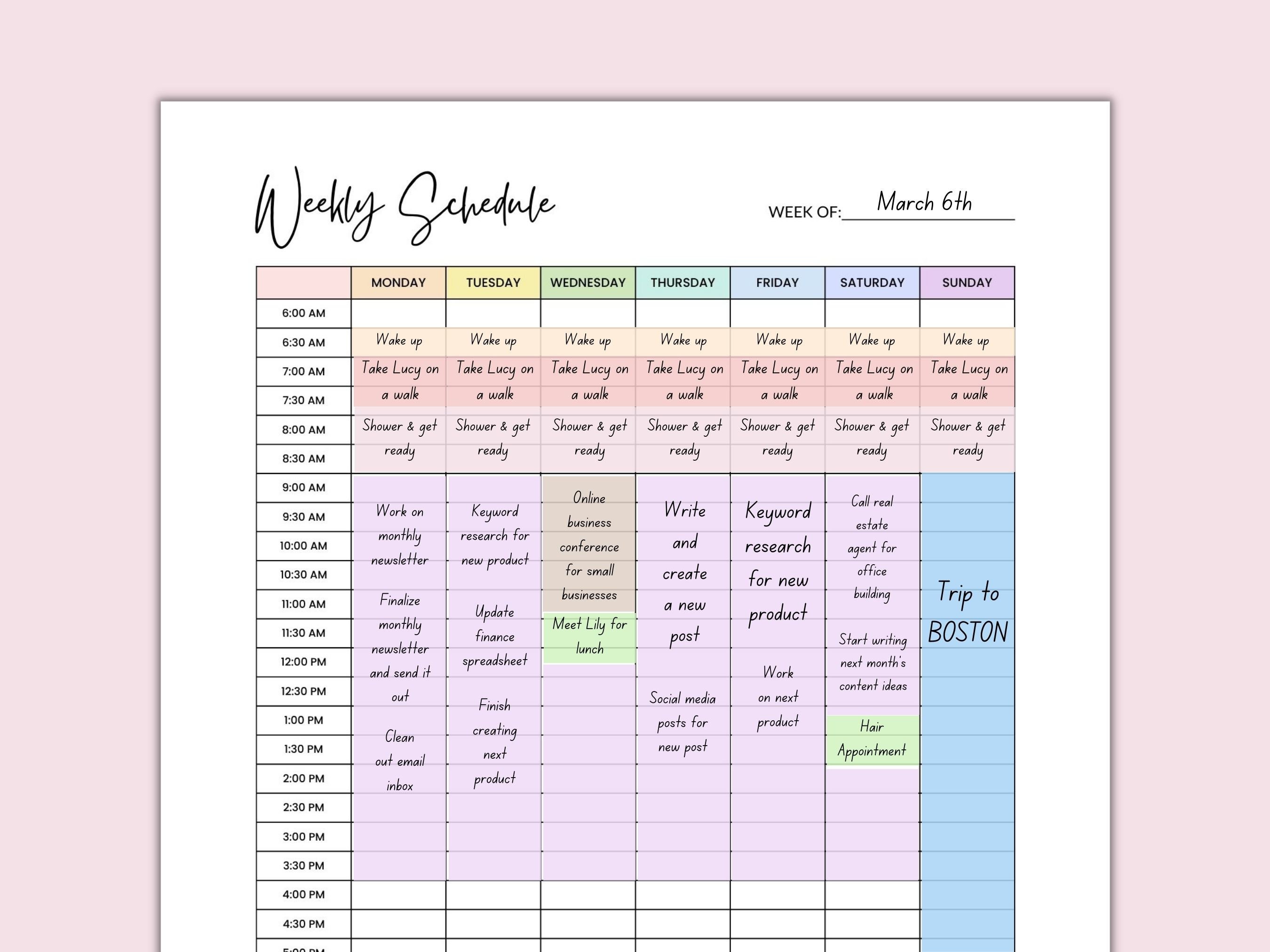 Weekly Schedule, Half Hour Weekly Planner, Work Planner, Block Time ...