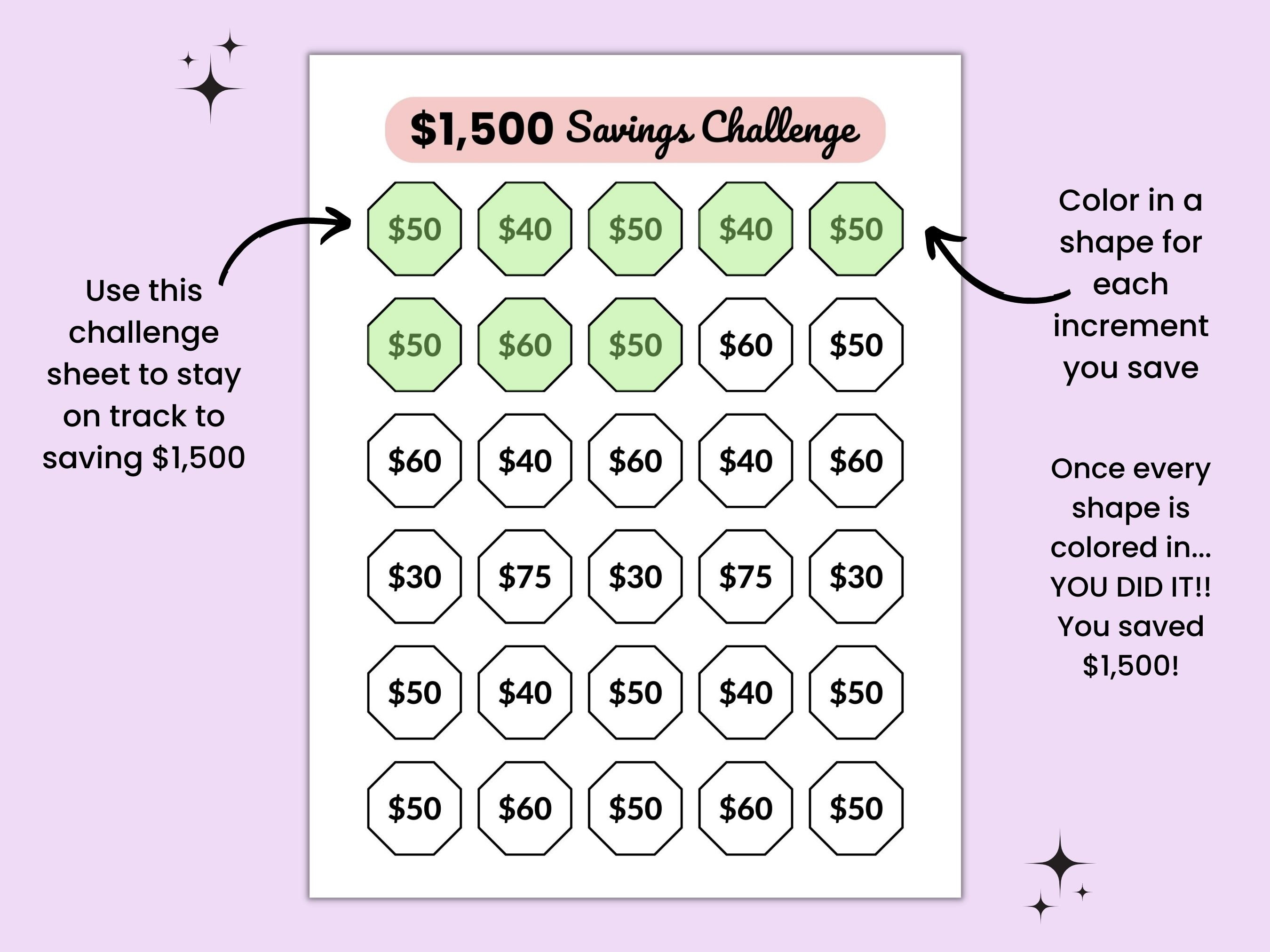 1500 Savings Challenge, 1500 Savings Tracker, Monthly Savings, 1500 ...