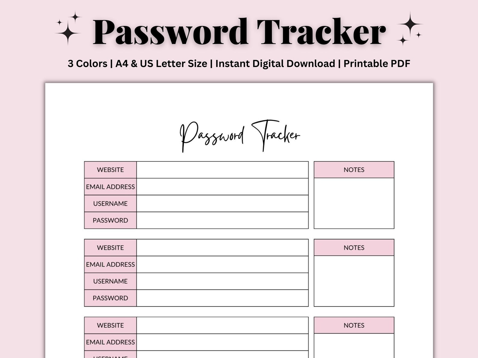 Password Tracker, Password Keeper Log, Password Tracker Printable ...
