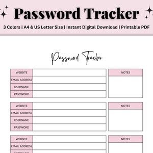 Password Tracker, Password Keeper Log, Password Tracker Printable ...