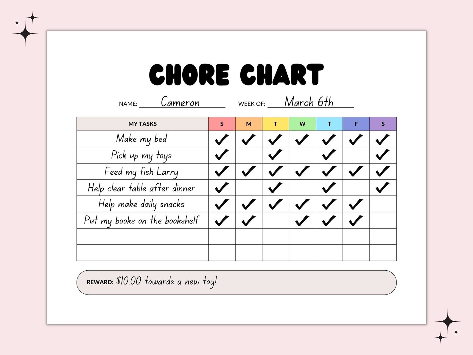 Chore Chart Printable, Reward Chart, Kids Chore Chart, Responsibility ...