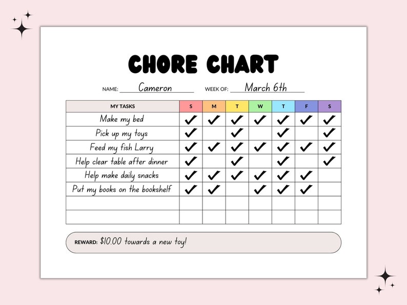 Chore Chart Printable, Reward Chart, Kids Chore Chart, Responsibility ...