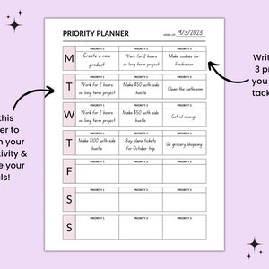 Priority Planner, Weekly Planner, Task Tracker, to Do List Printable ...