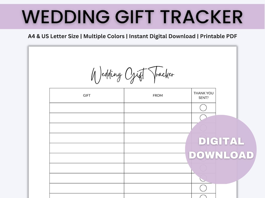 Wedding Gift Tracker, Wedding Gift Checklist, Wedding Gift List ...