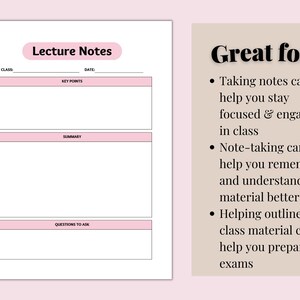 Lecture Notes Template, Printable Lecture Notes, College Planner, Study ...