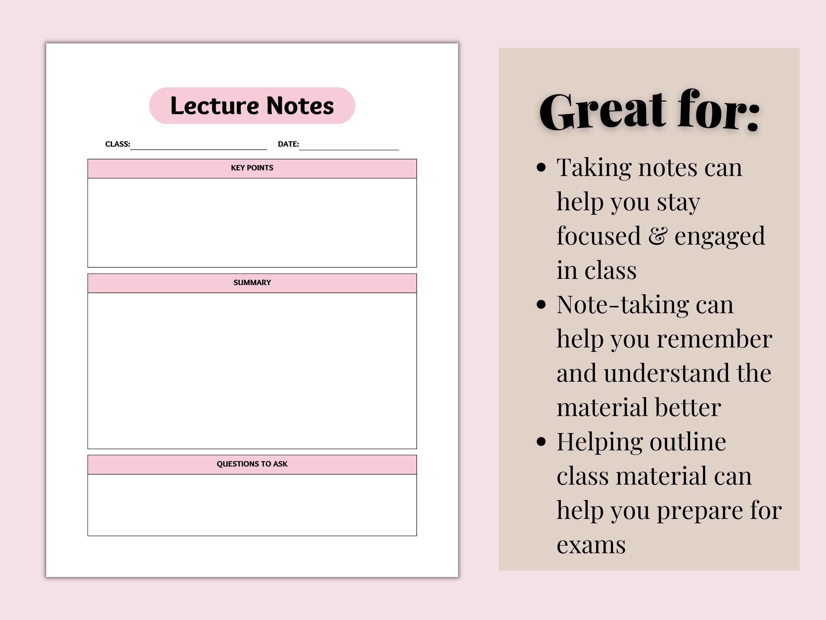 Lecture Notes Template, Printable Lecture Notes, College Planner, Study ...