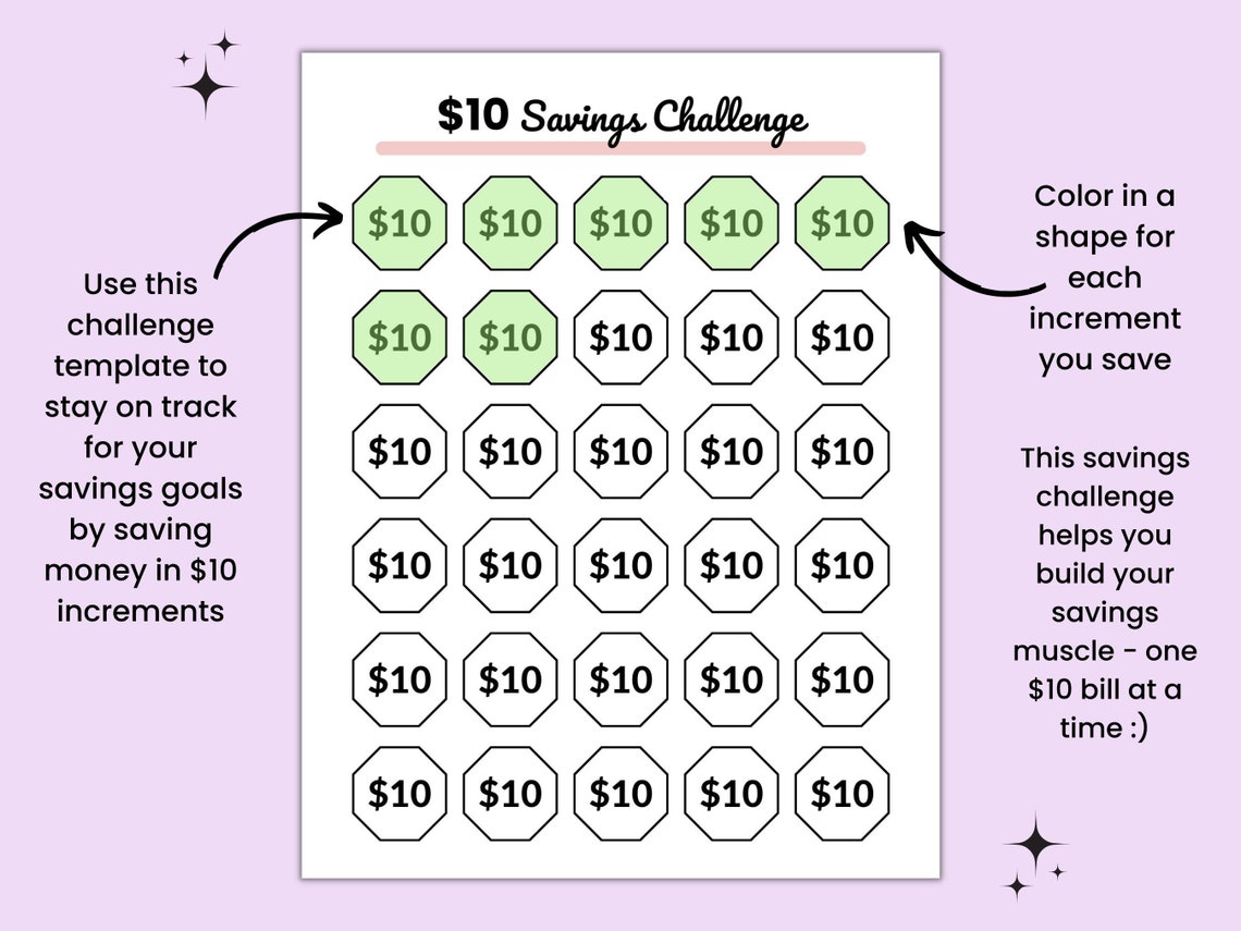 10 Dollar Savings Challenge 10 Savings Tracker Money Save - Etsy