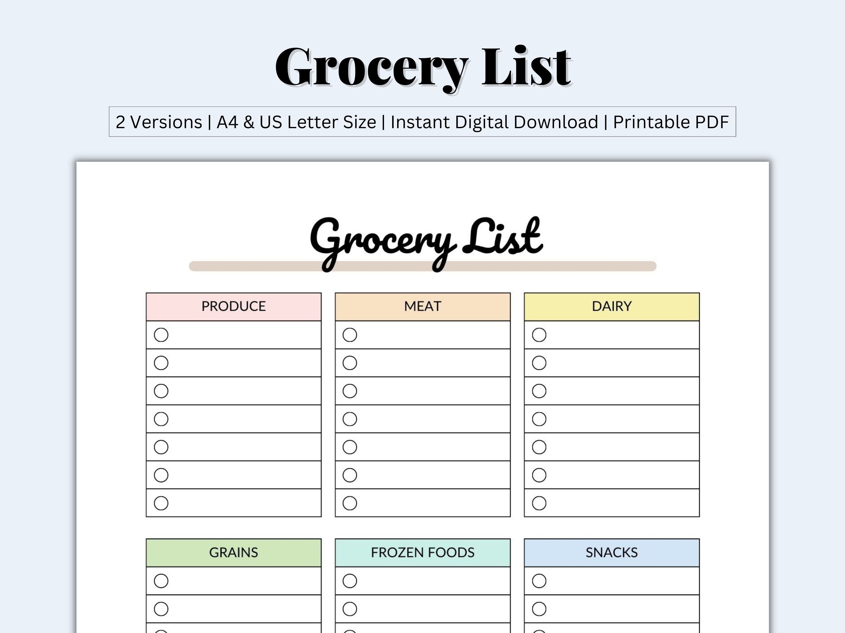 Simple Grocery List, Grocery Shopping List, Master Grocery List, Blank ...