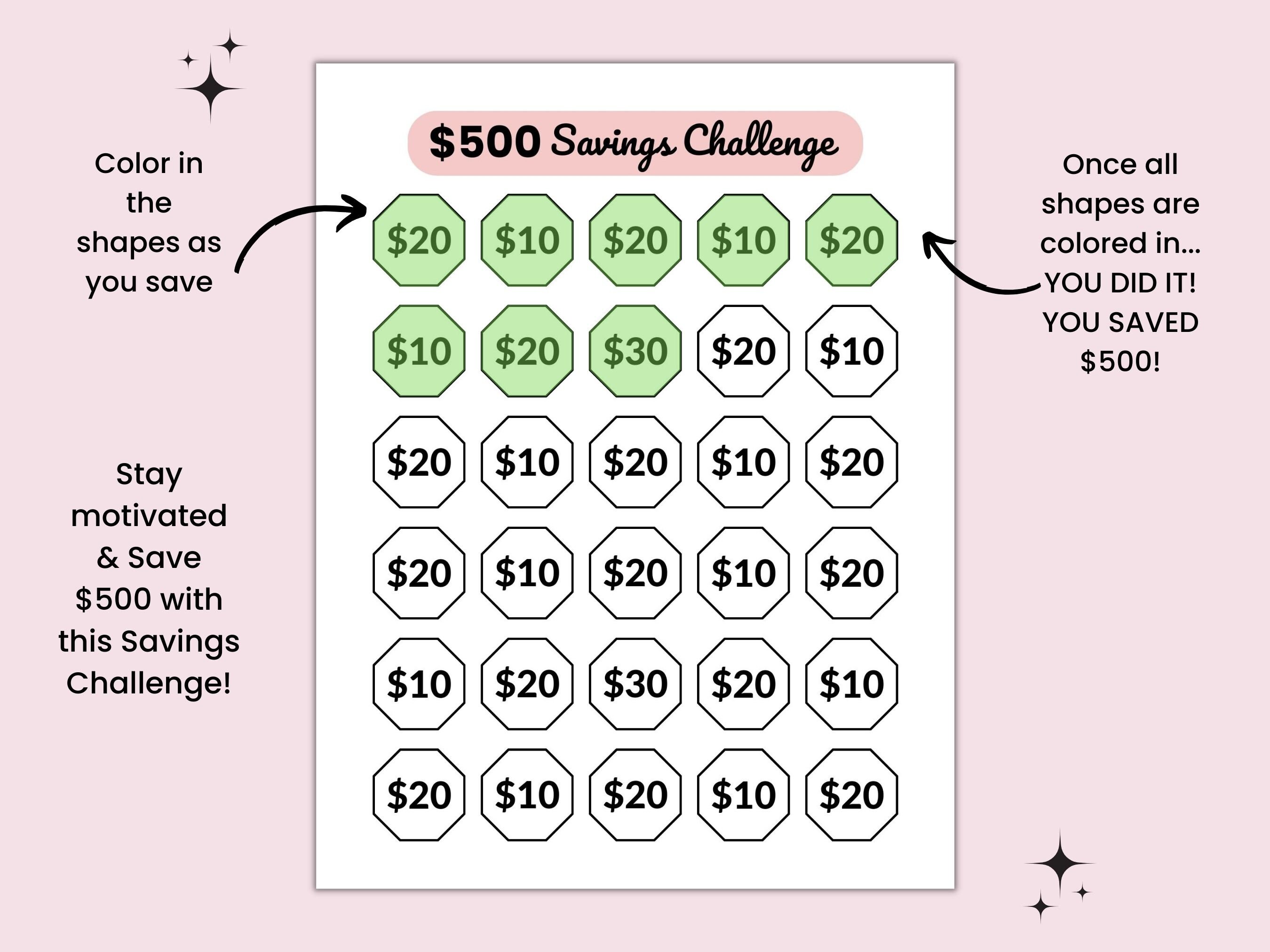 500 Dollar Savings Challenge Printable, Money Saving Challenge ...
