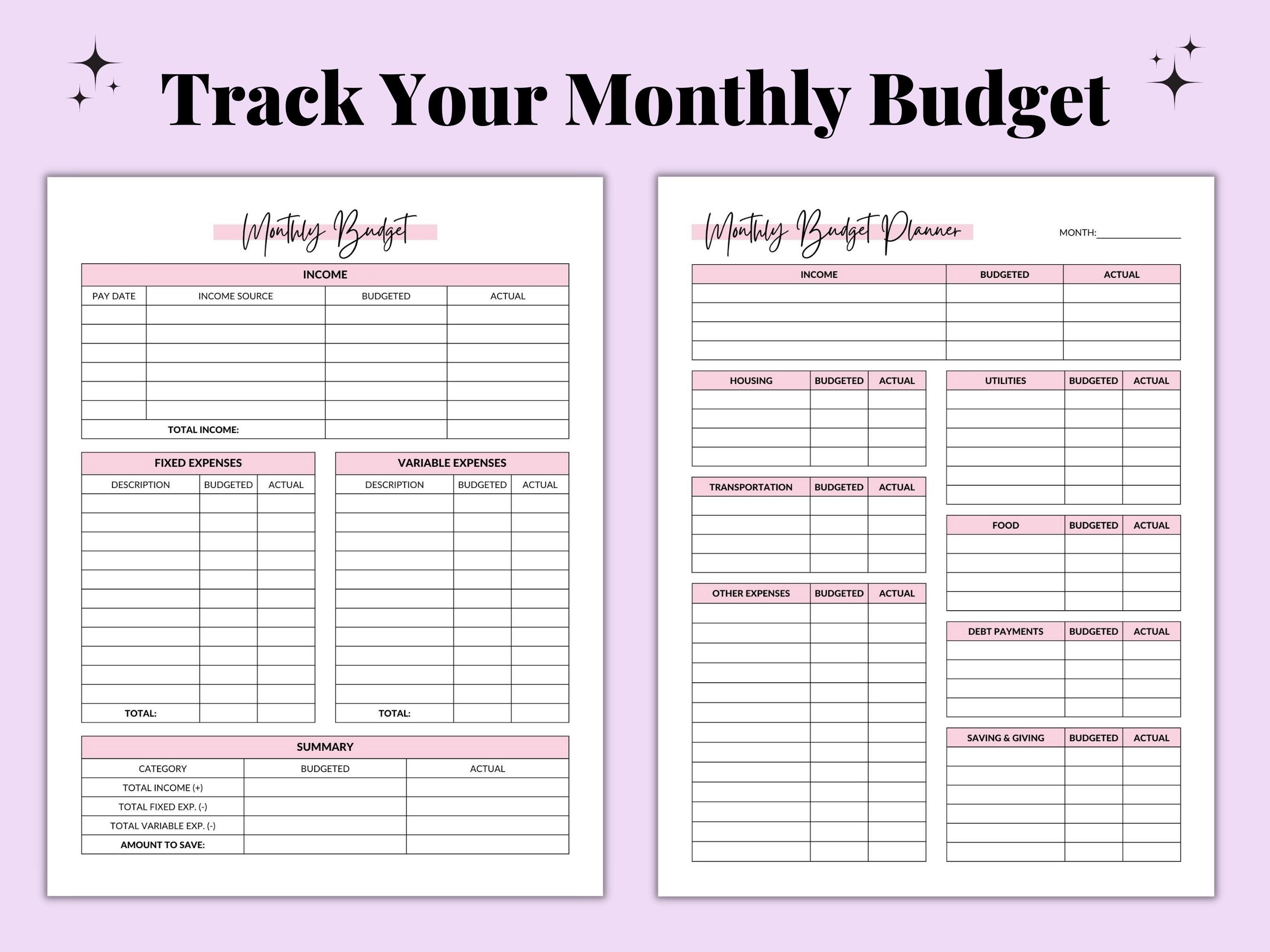 Monthly Budget Printable, Financial Planner, Savings, Expenses ...
