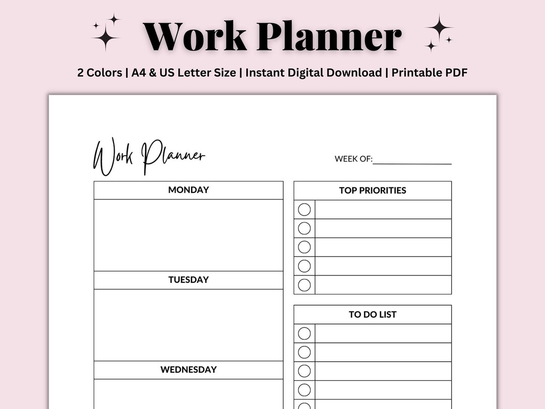 Work Planner, Weekly Schedule Printable, Work Log, Work From Home ...