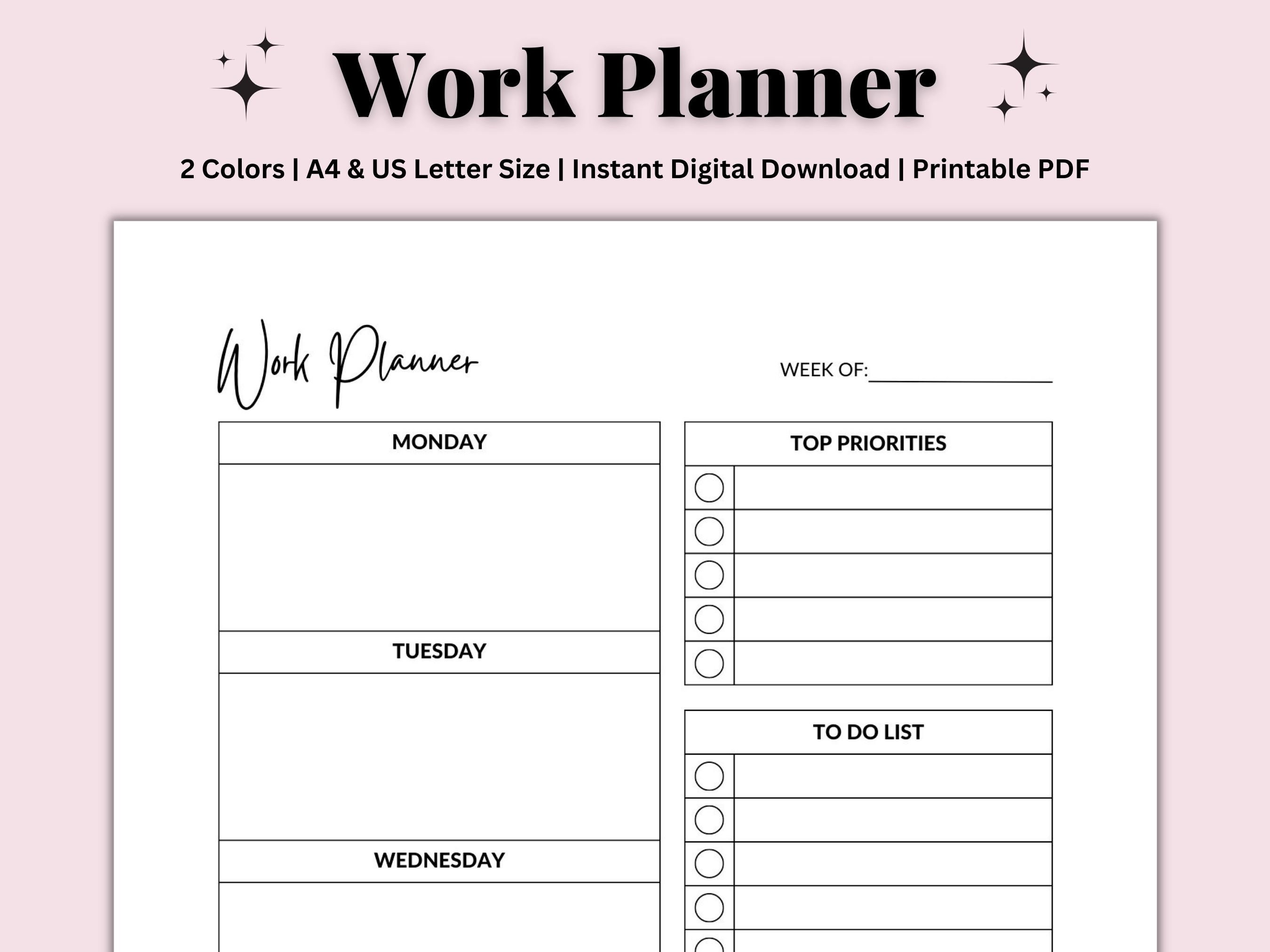 Work Planner, Weekly Schedule Printable, Work Log, Work From Home ...