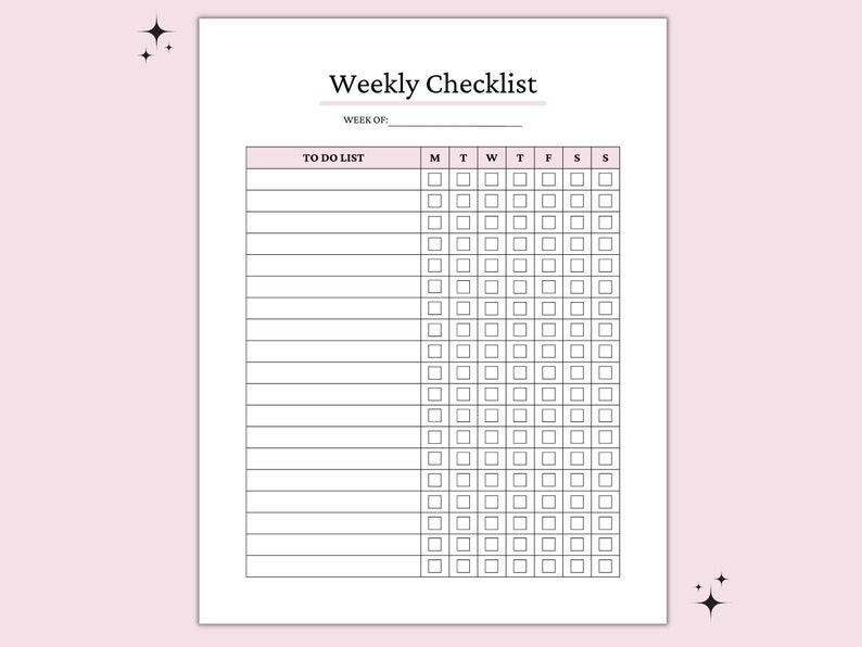 Weekly Checklist, Weekly Checklist Printable, Weekly Planner, to Do ...