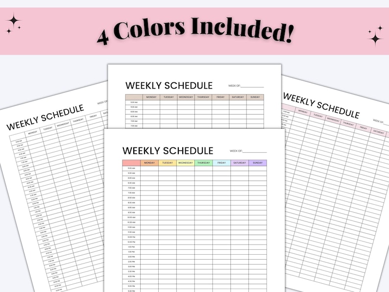 Weekly Schedule, Half Hour Weekly Planner, Hour by Hour Planner, Block ...