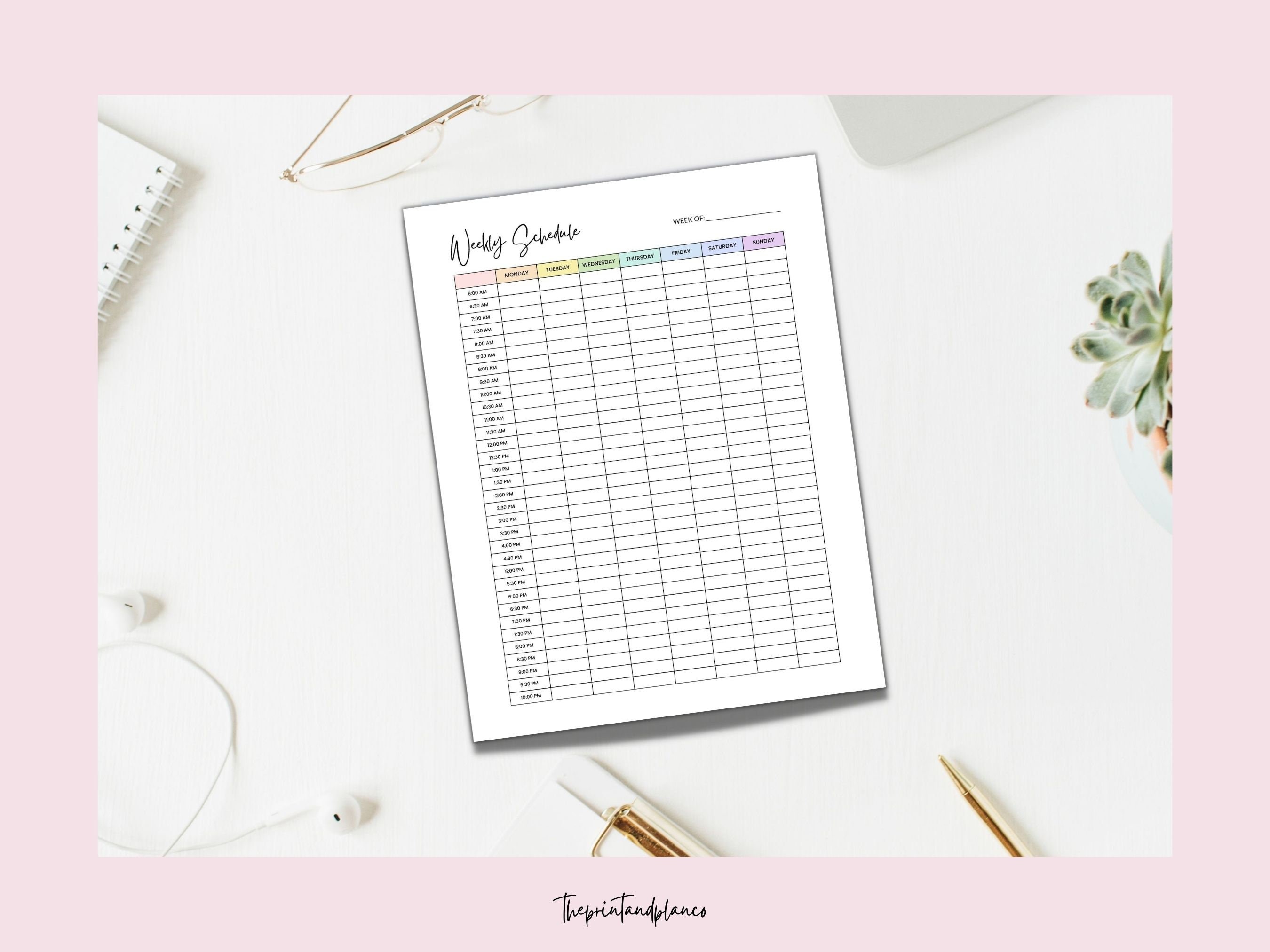 Weekly Schedule, Half Hour Weekly Planner, Work Planner, Block Time ...