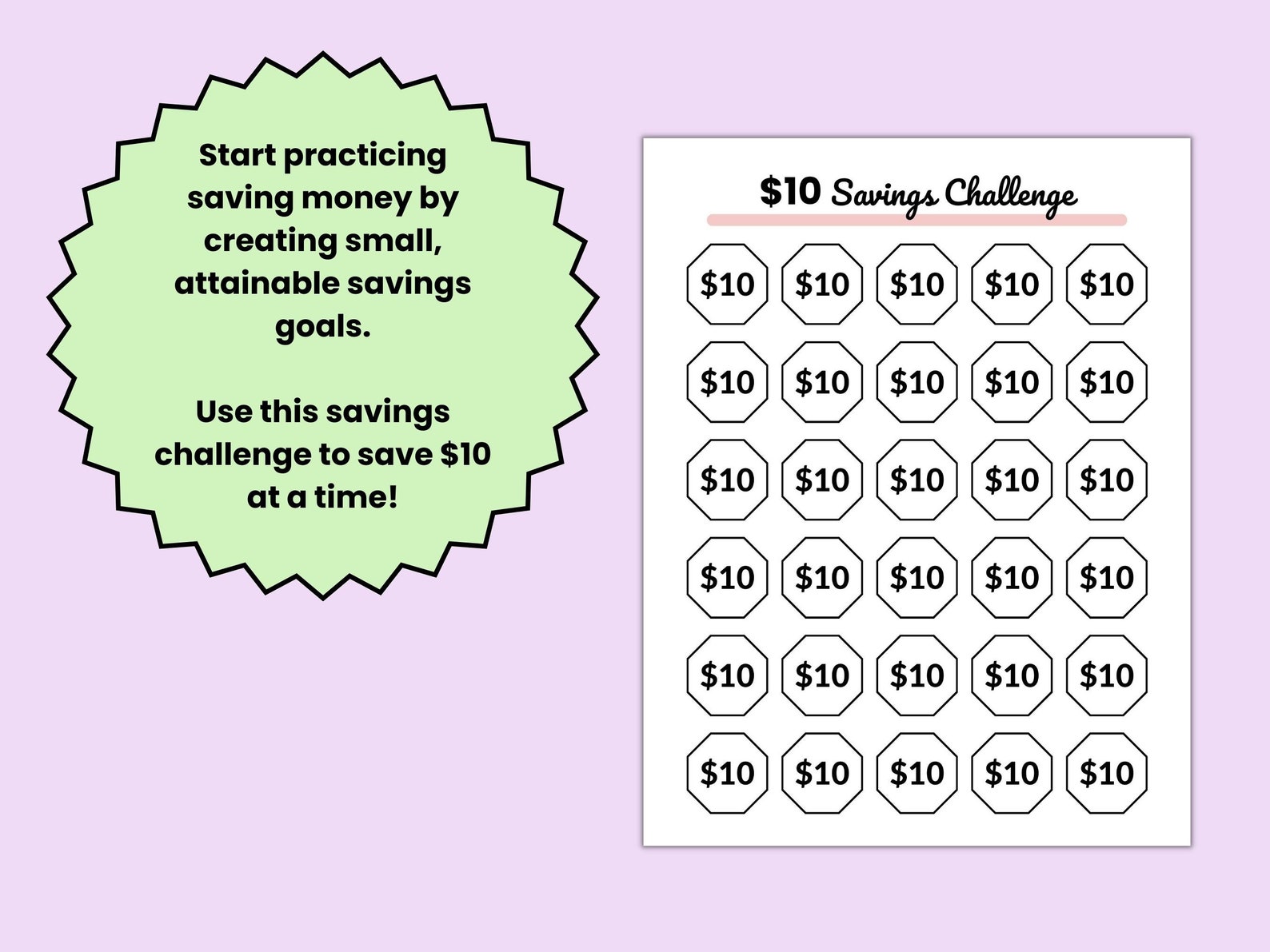 10 Dollar Savings Challenge 10 Savings Tracker Money Save - Etsy