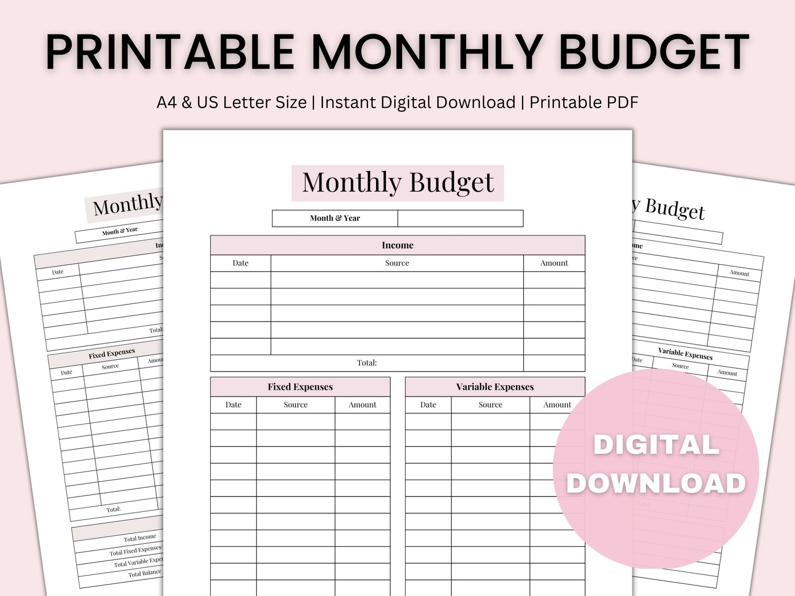 Printable Budget Planner, Printable Monthly Budget, Income Tracker ...