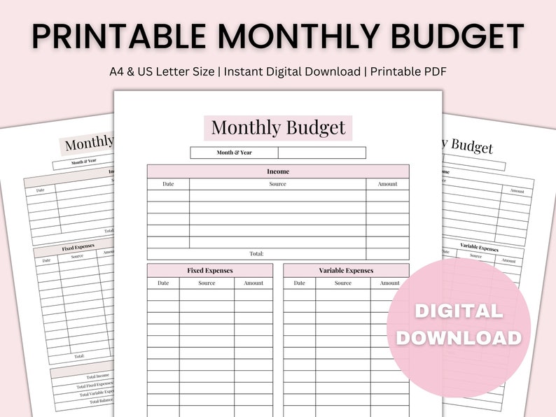 Printable Budget Planner, Printable Monthly Budget, Income Tracker ...