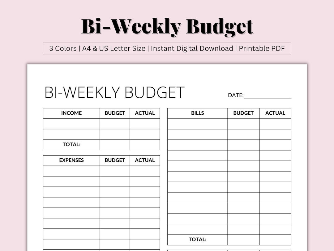 Bi-weekly Budget Planner, Weekly Budget Overview, Printable Weekly ...
