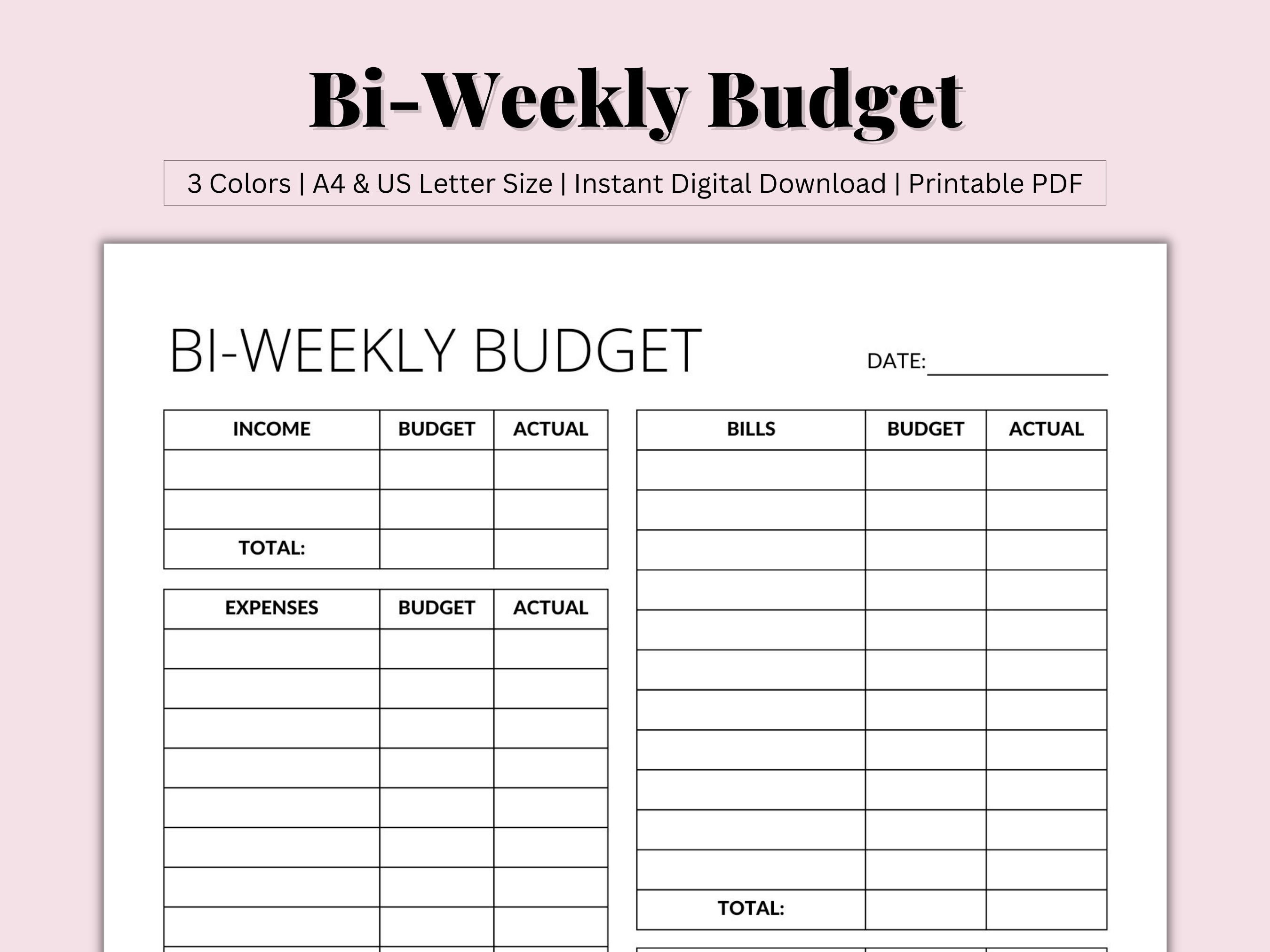 Bi-weekly Budget Planner, Weekly Budget Overview, Printable Weekly ...