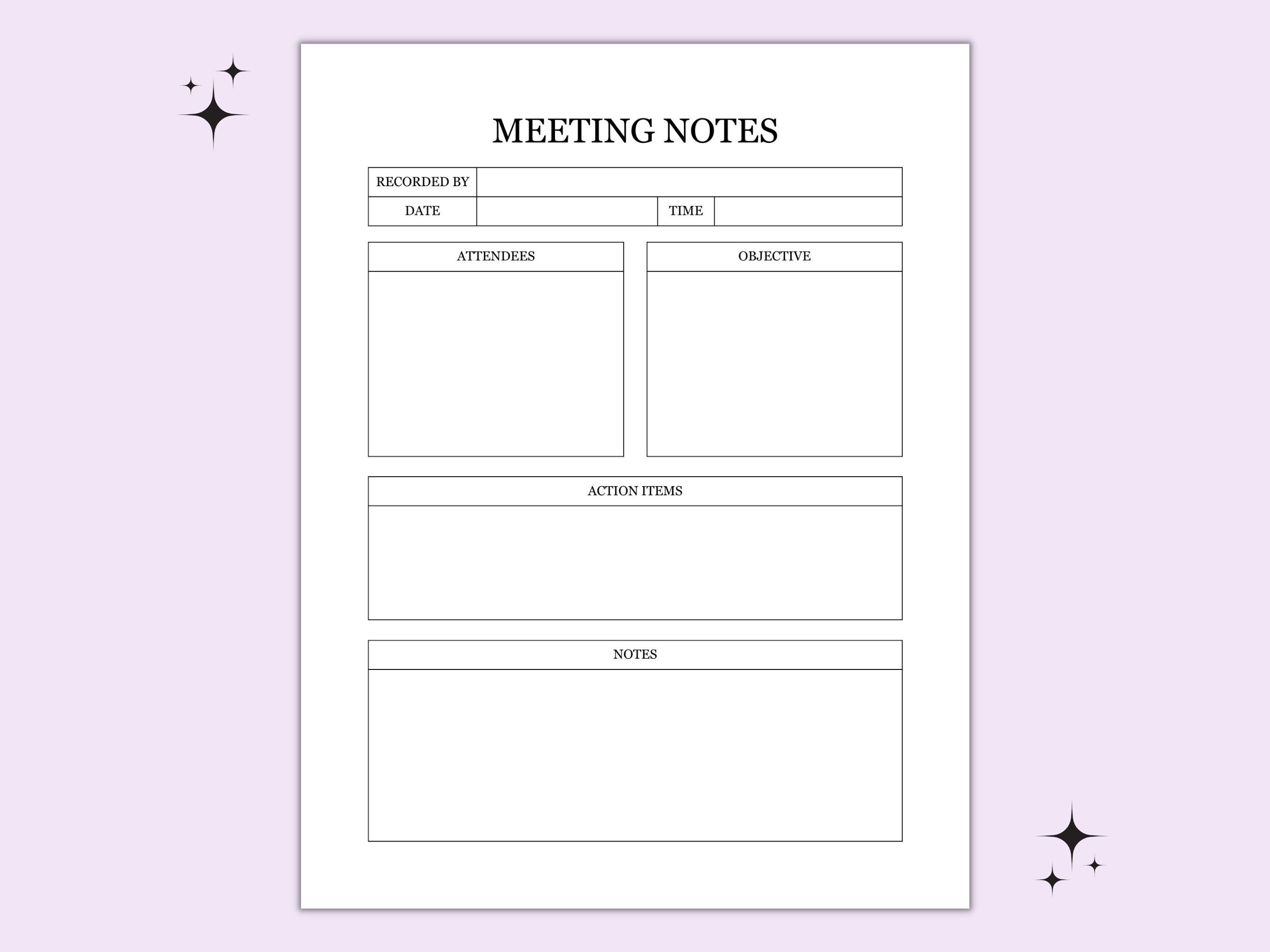 Meeting Notes Template, Meeting Minutes, Meeting Planner, Meeting ...