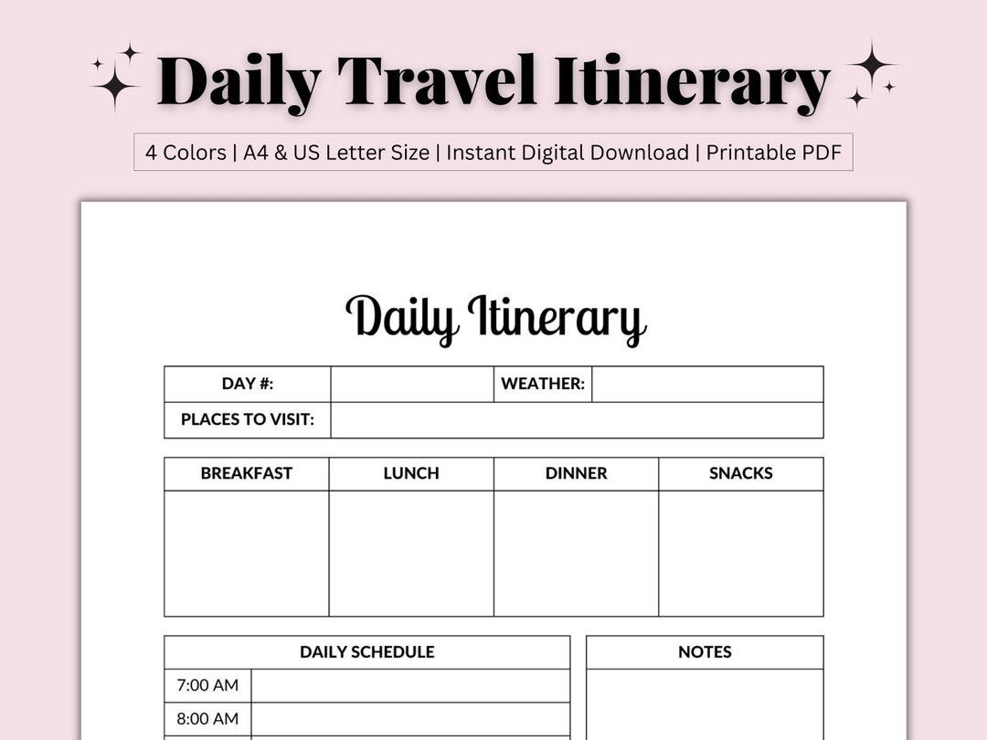 Daily Travel Itinerary, Travel Planner, Vacation Planner, Road Trip ...