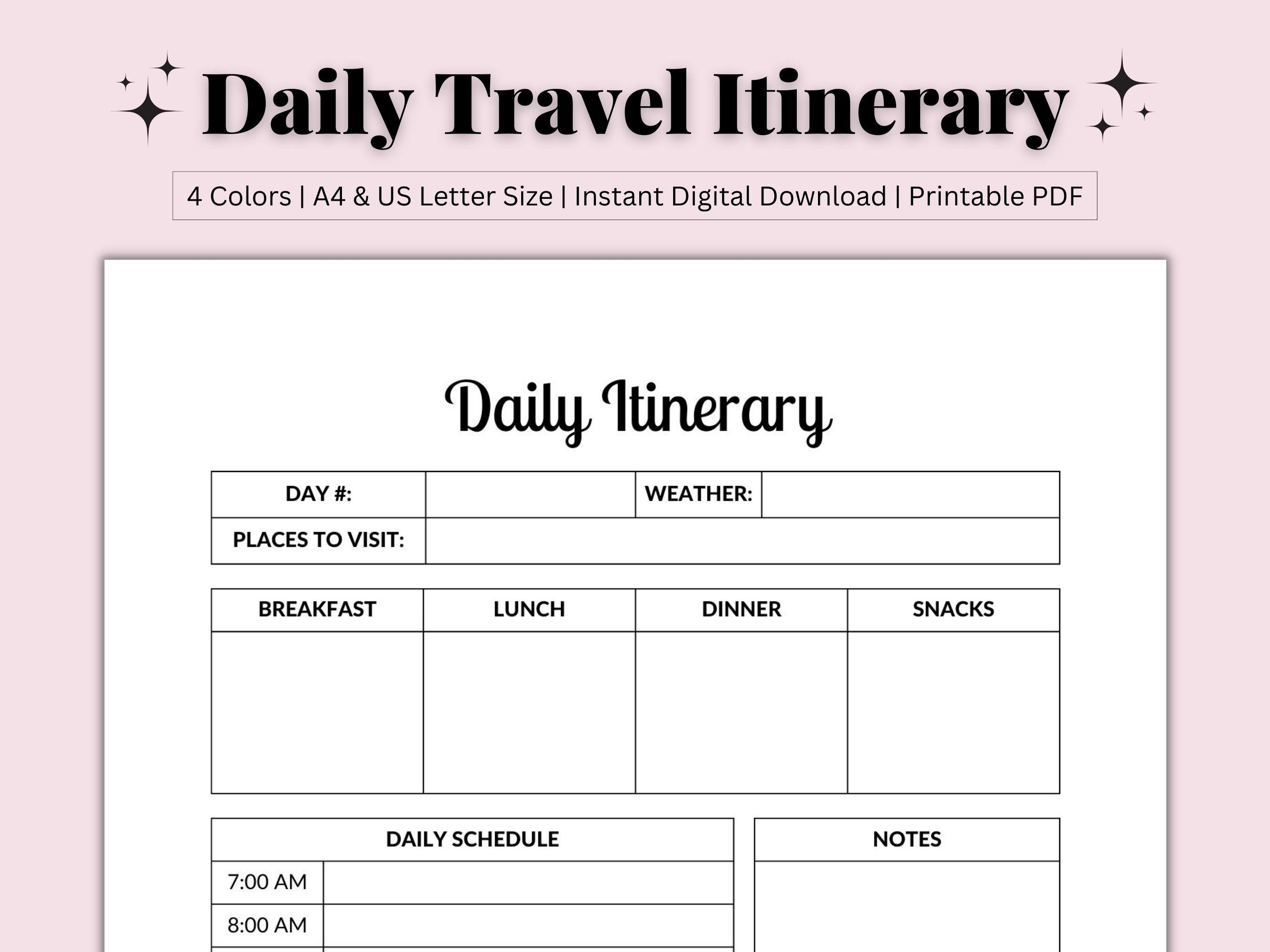 Daily Travel Itinerary, Travel Planner, Vacation Planner, Road Trip ...