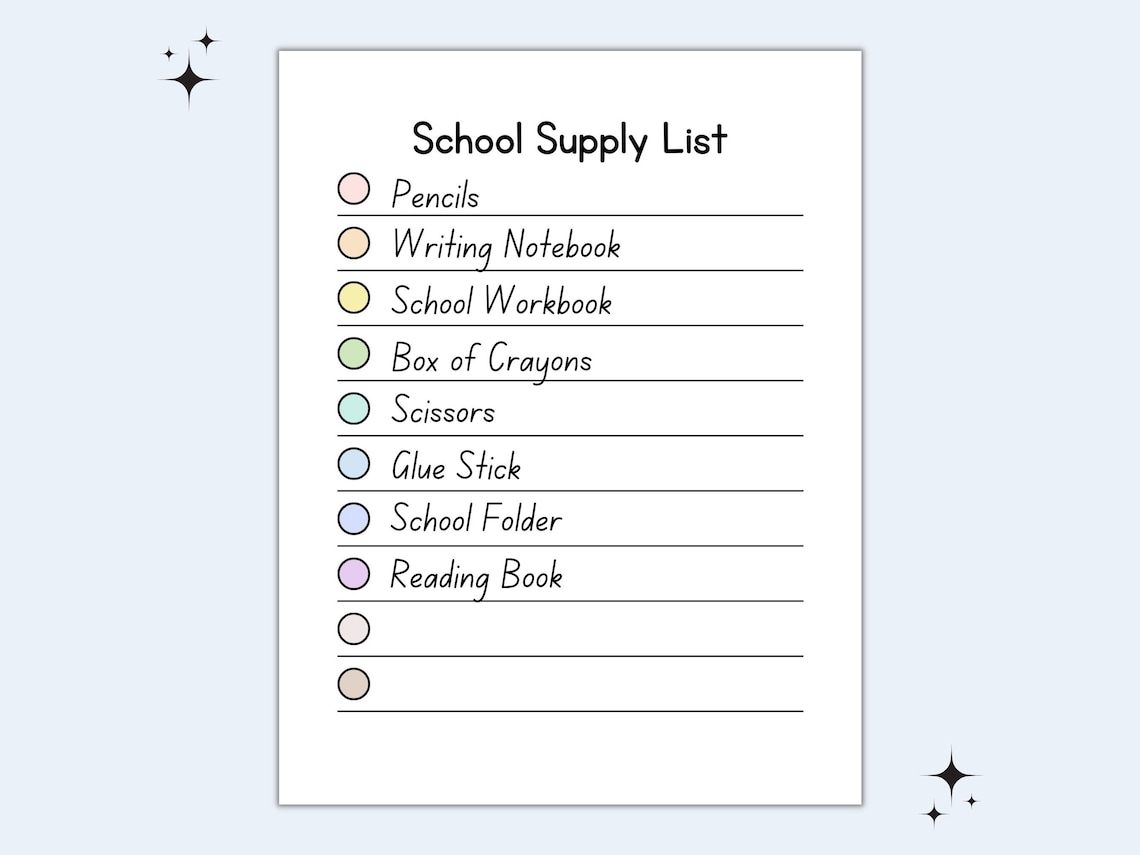School Supply List Printable, School Supplies Template, Inventory Log ...