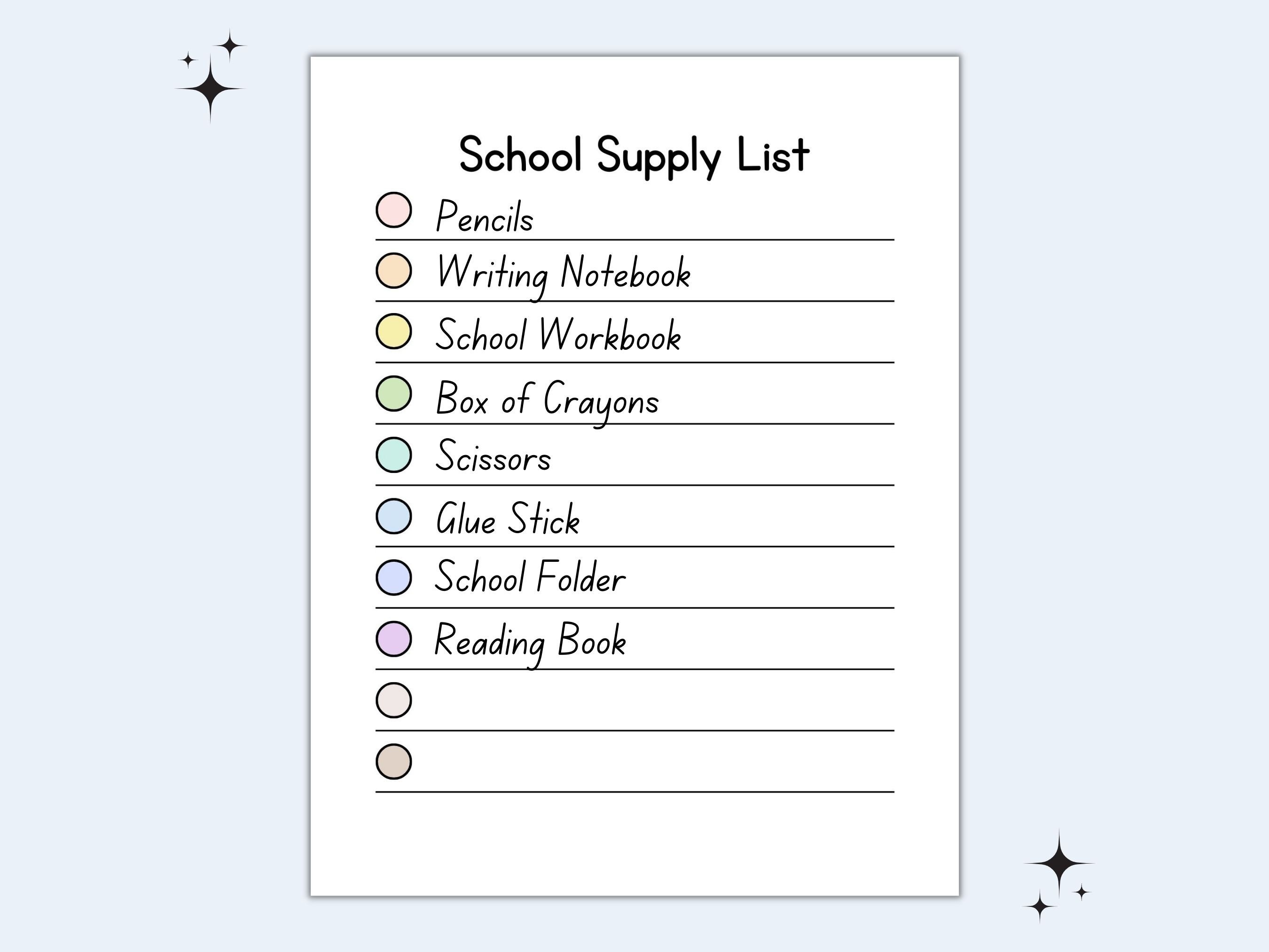 School Supply List Printable, School Supplies Template, Inventory Log ...