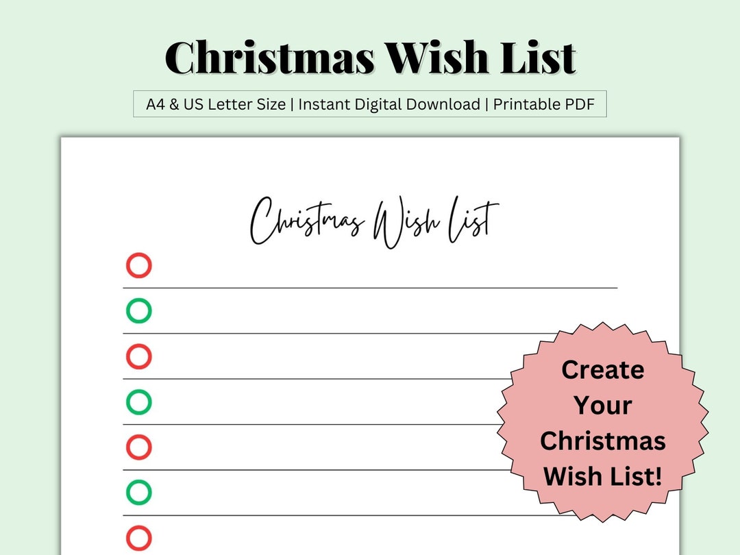 Christmas Wish List Printable, Santa Christmas List, Christmas Wish ...