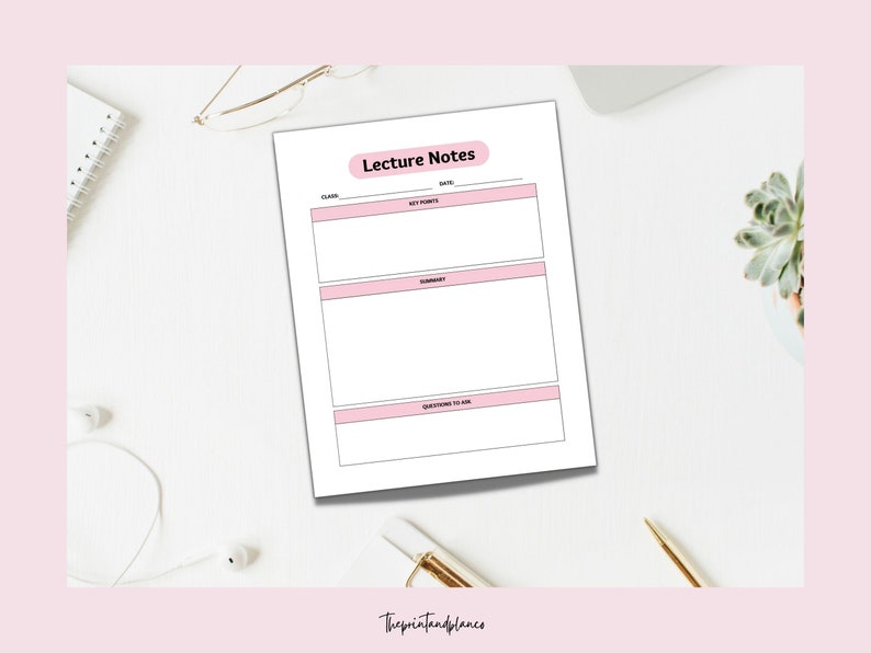 Lecture Notes Template Printable Lecture Notes College - Etsy