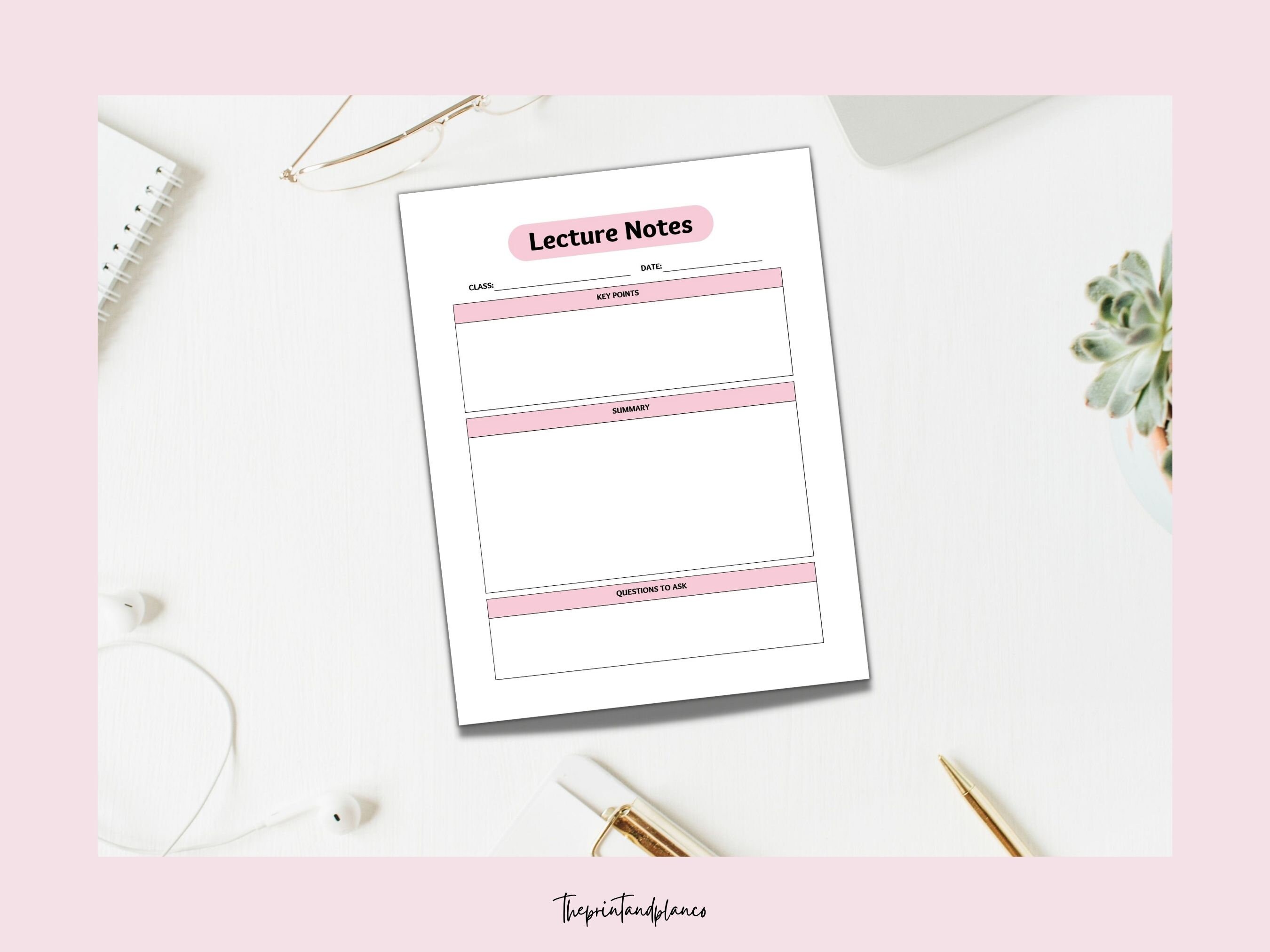 Lecture Notes Template, Printable Lecture Notes, College Planner, Study ...