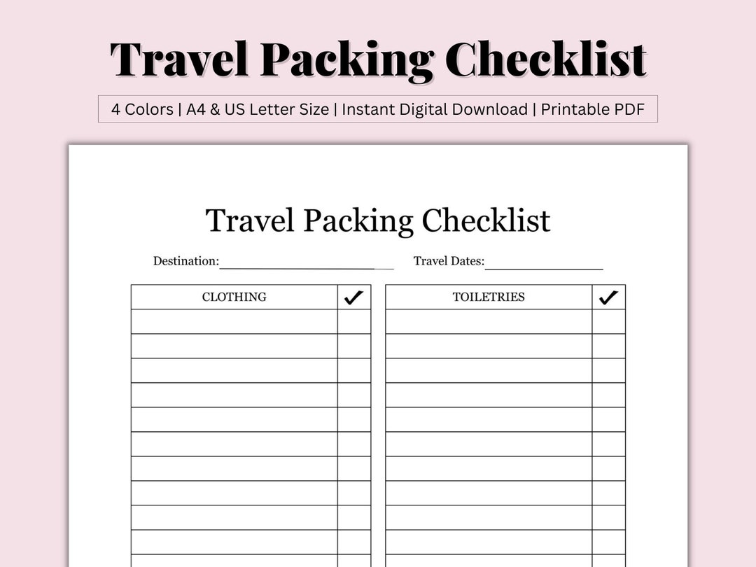 Travel Checklist, Travel to Do List, Packing Checklist, Packing List ...