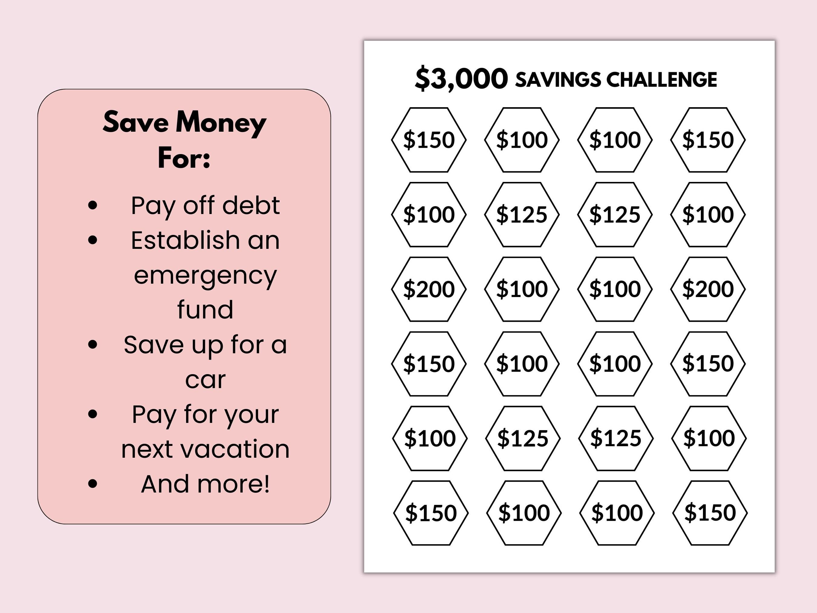 3000 Savings Challenge, 3000 Savings Tracker, Debt Tracker, Savings ...