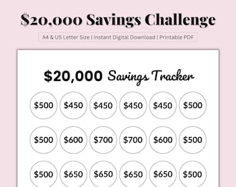 20k Savings Challenge Printable PDF, Save 20000 in 100 Days, 100 ...