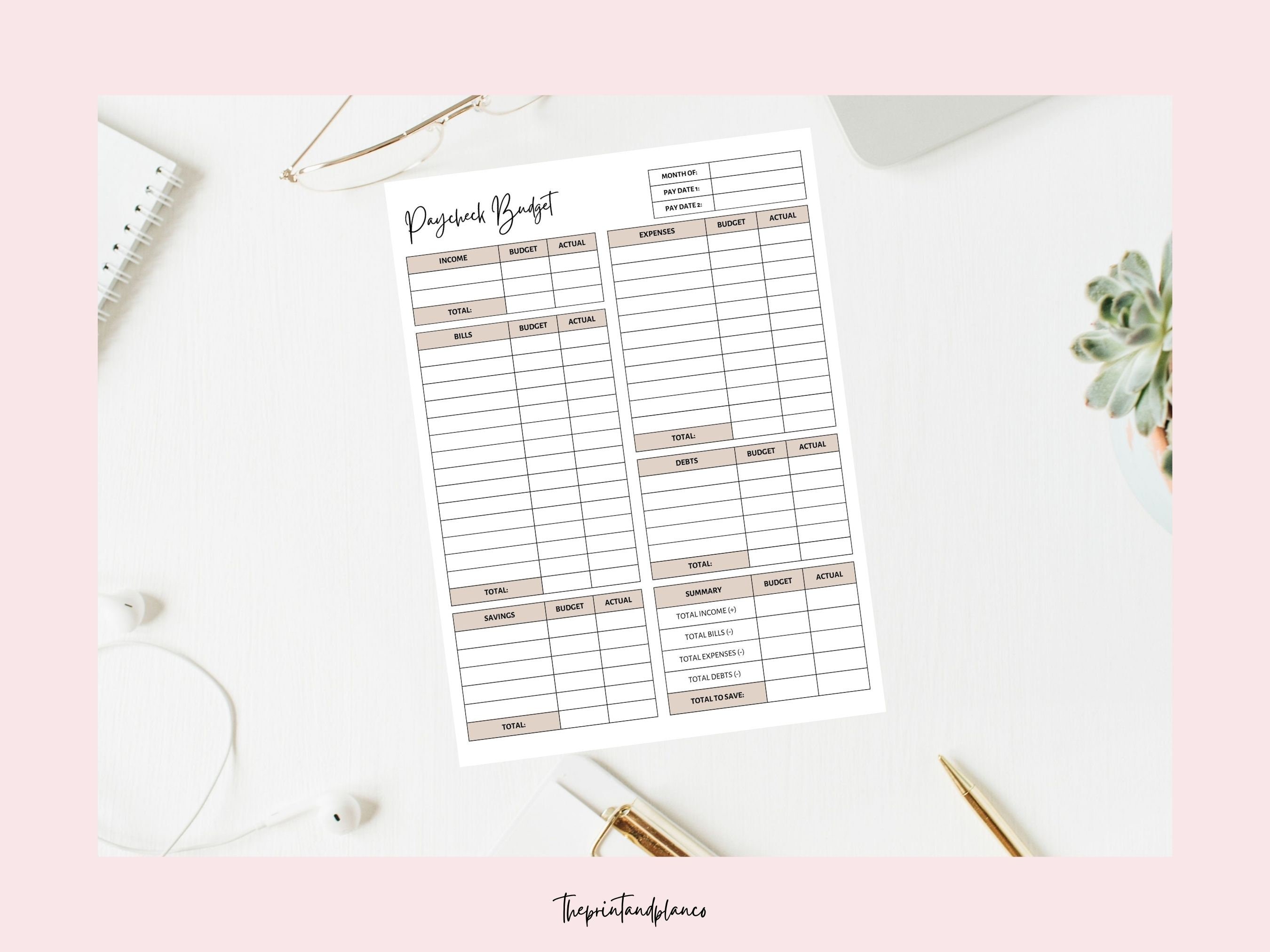 Paycheck Budget Printable Template, Weekly Budget, Budget Sheet, Budget ...