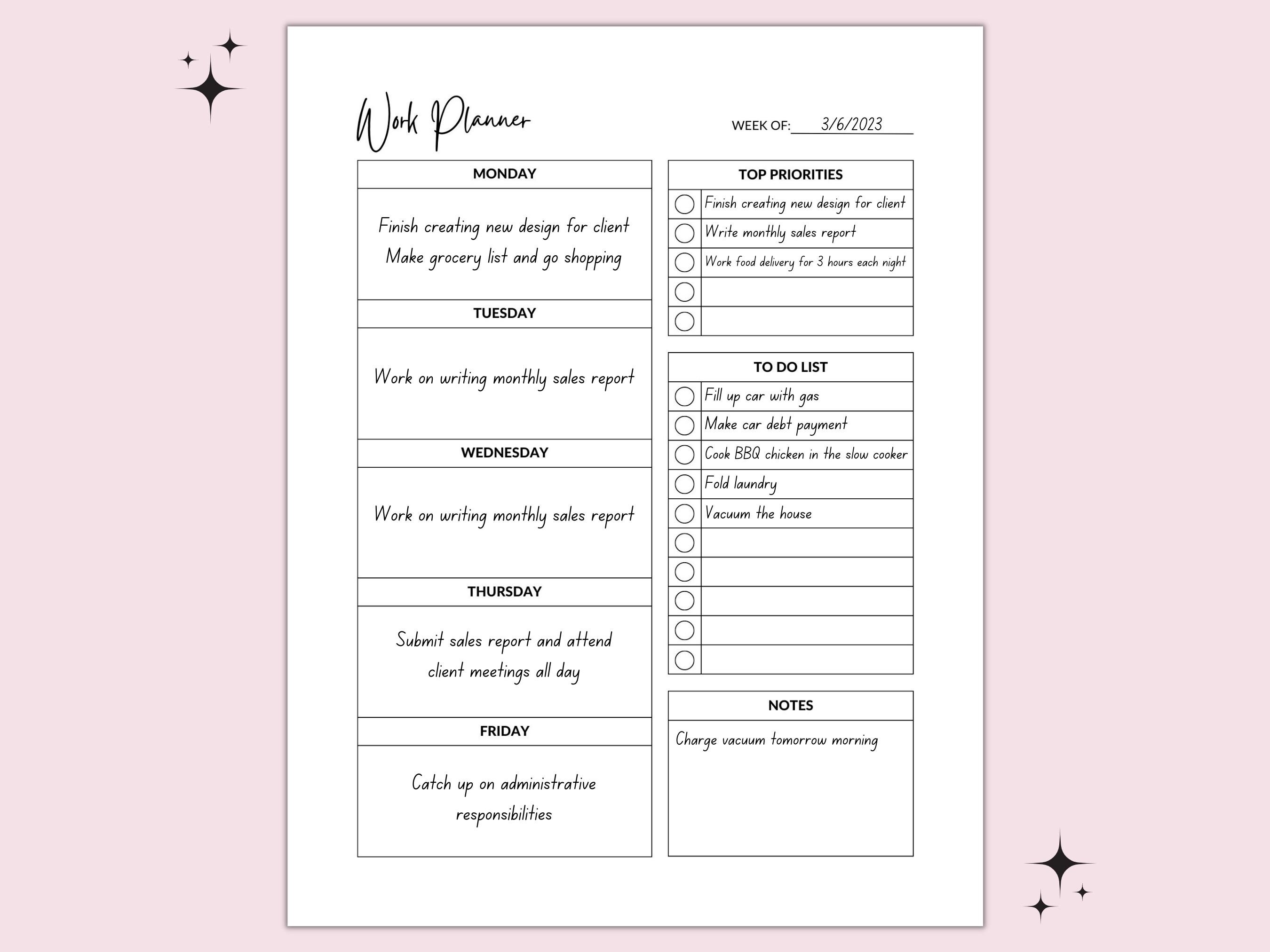 Work Planner, Weekly Schedule Printable, Work Log, Work From Home ...