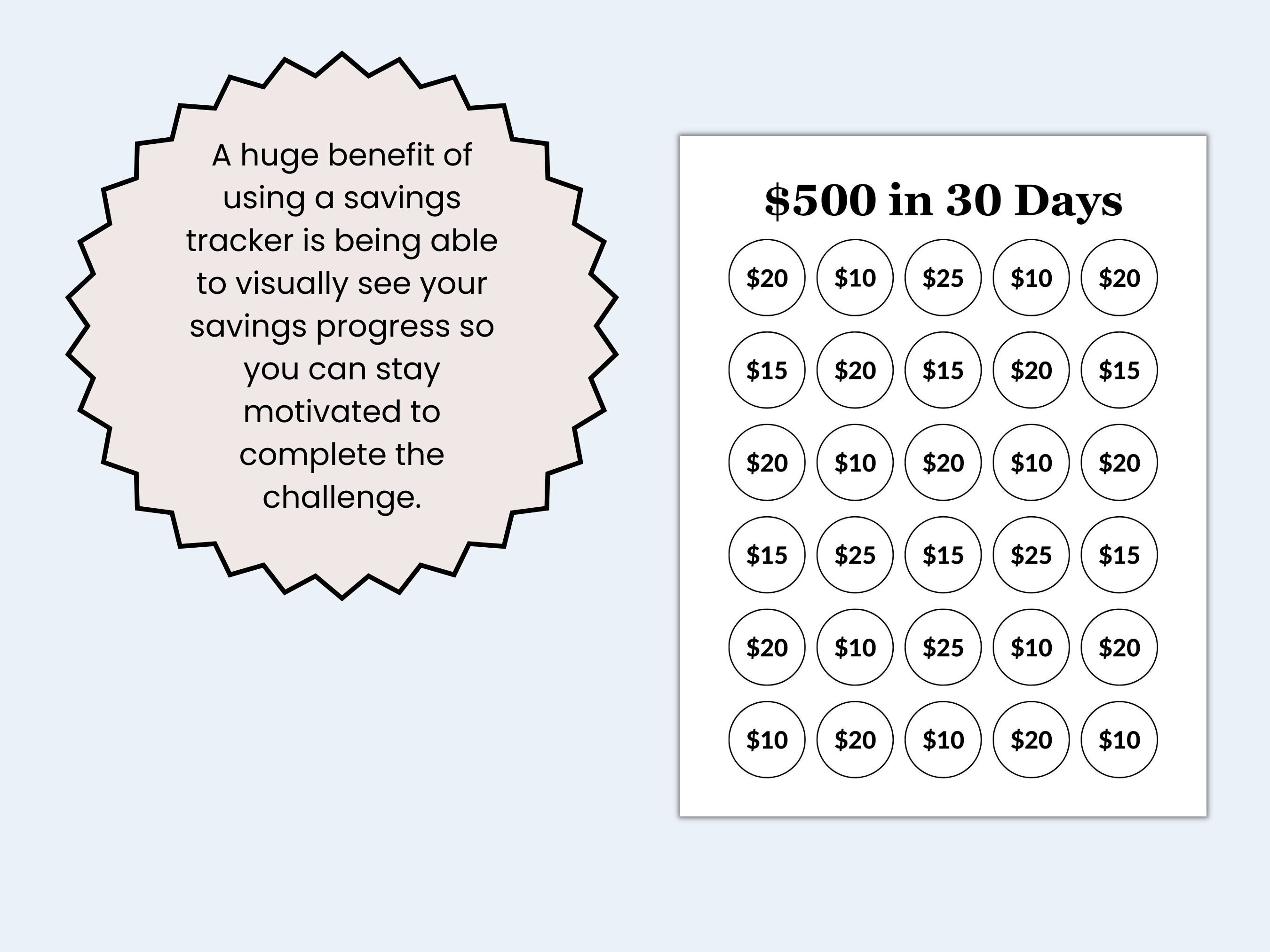 500 Savings Challenge, 500 in a Month, Savings Tracker Printable, 500 ...