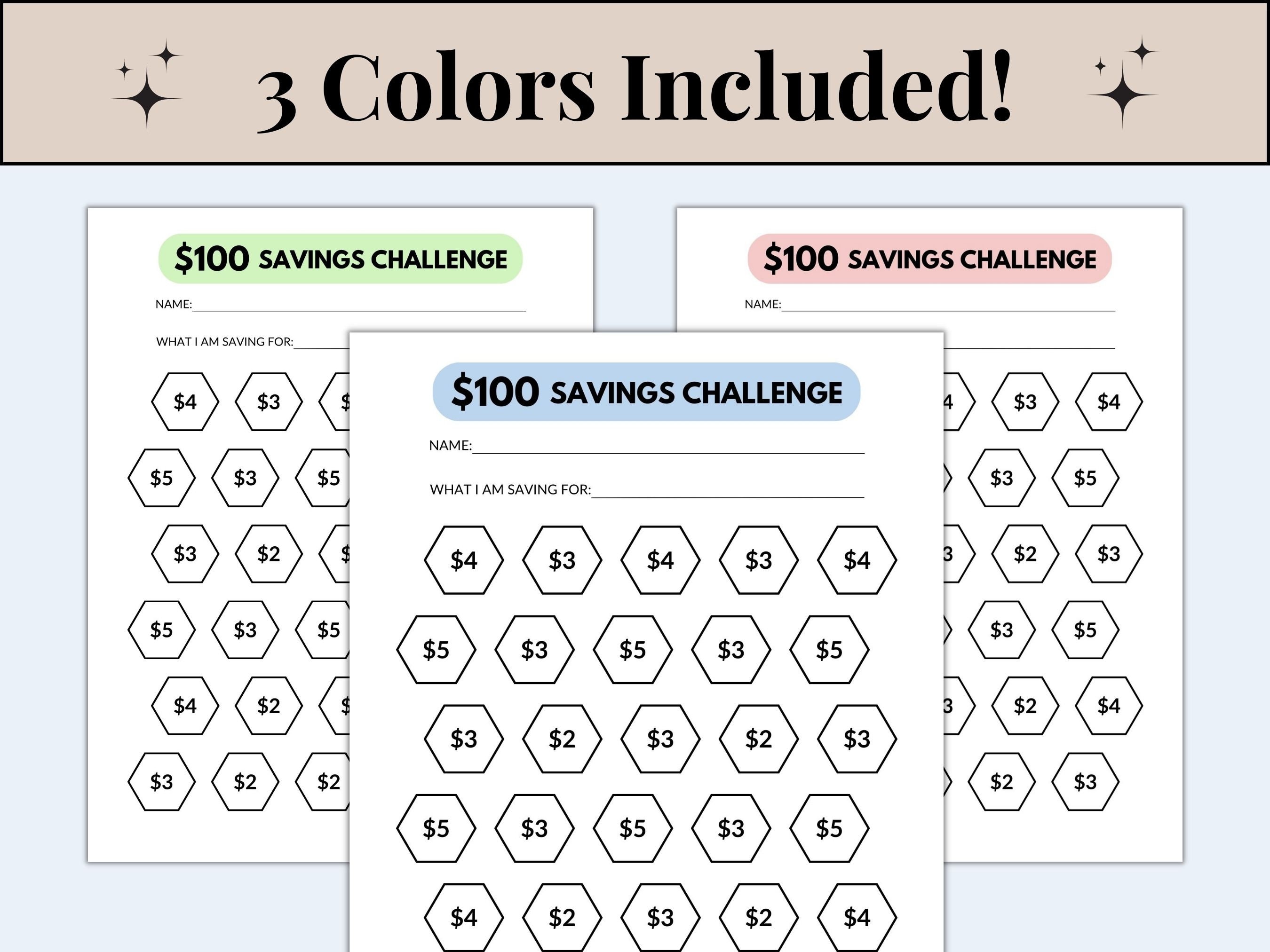 100 Dollar Savings Challenge, Kids Savings Tracker, Easy Savings ...