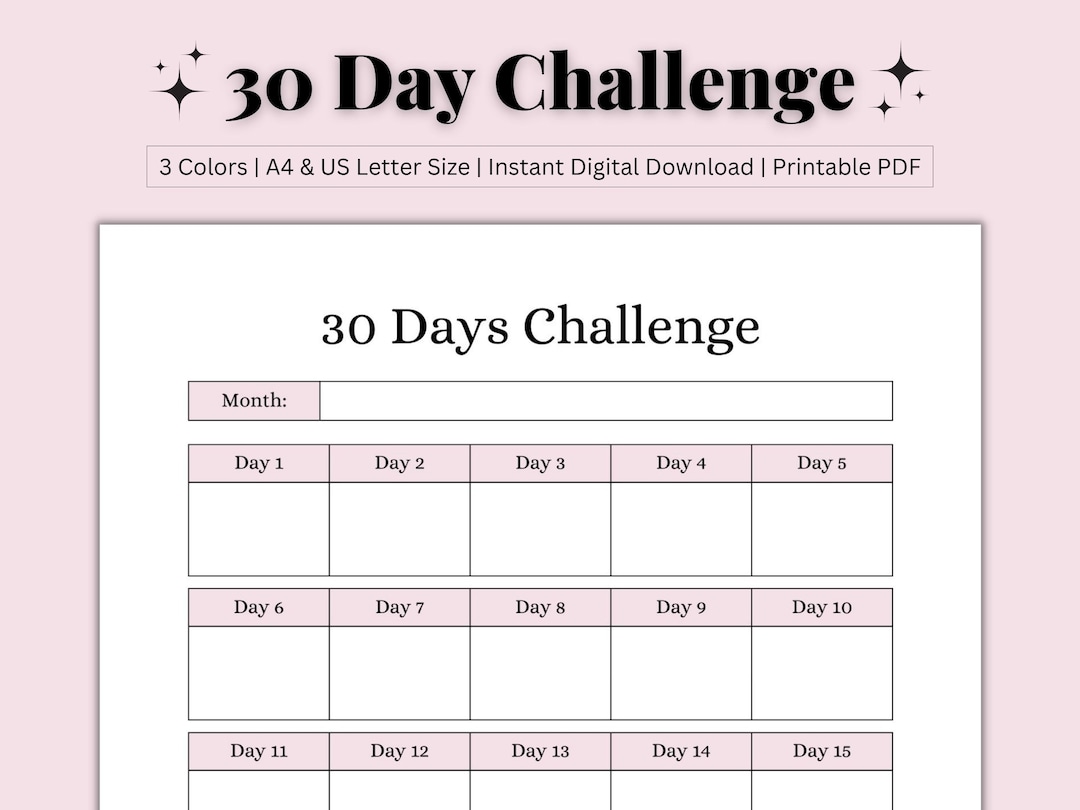 30 Day Challenge Printable, Goal Tracker, Healthy Habits, Health ...